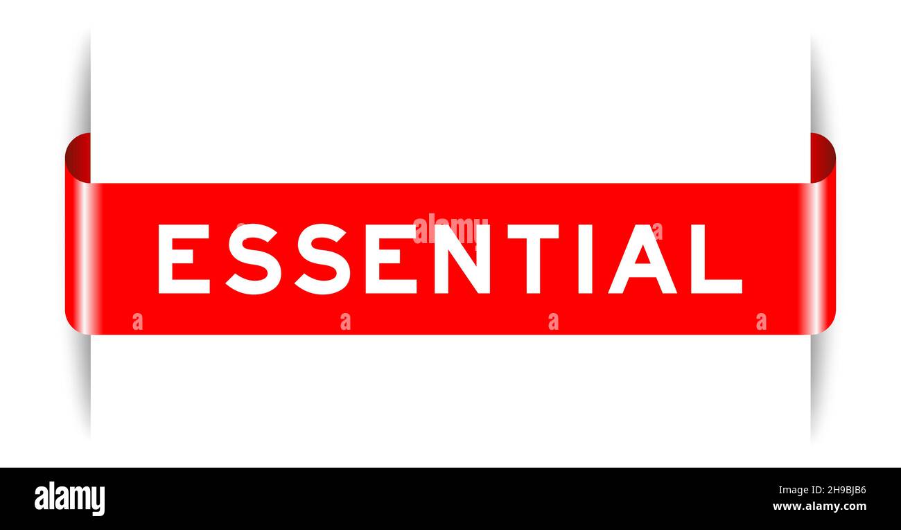Red color inserted label banner with word essential on white background ...