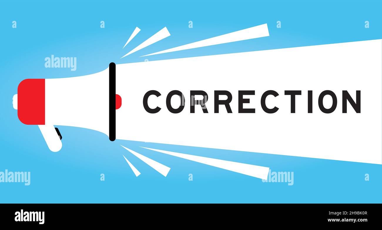 Color megphone icon with word correction in white banner on blue ...