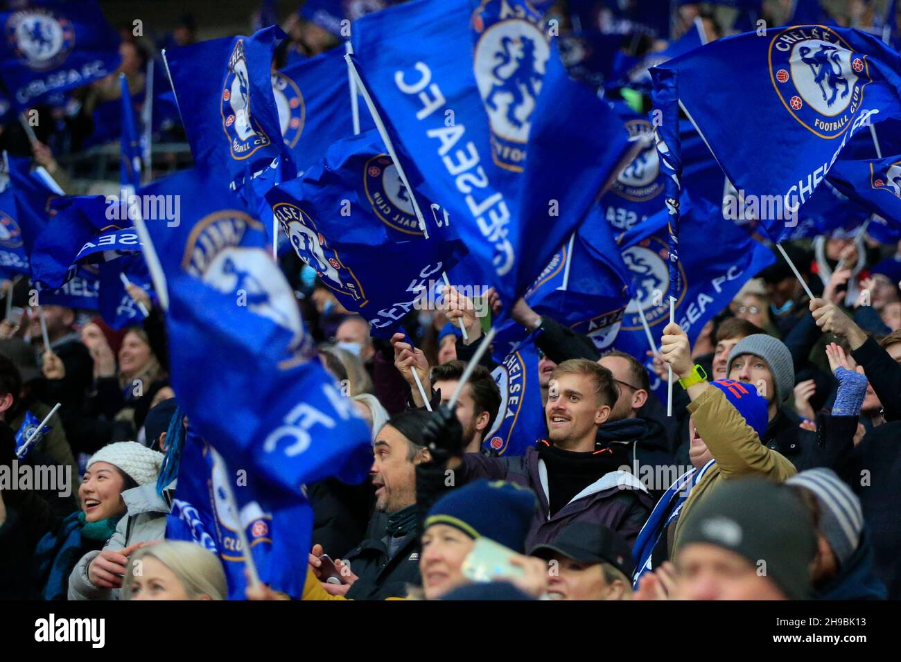 Chelsea fans with their flags hi-res stock photography and images - Alamy