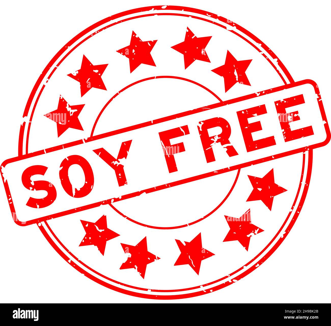 Grunge red soy free word with star icon round rubber seal stamp on ...