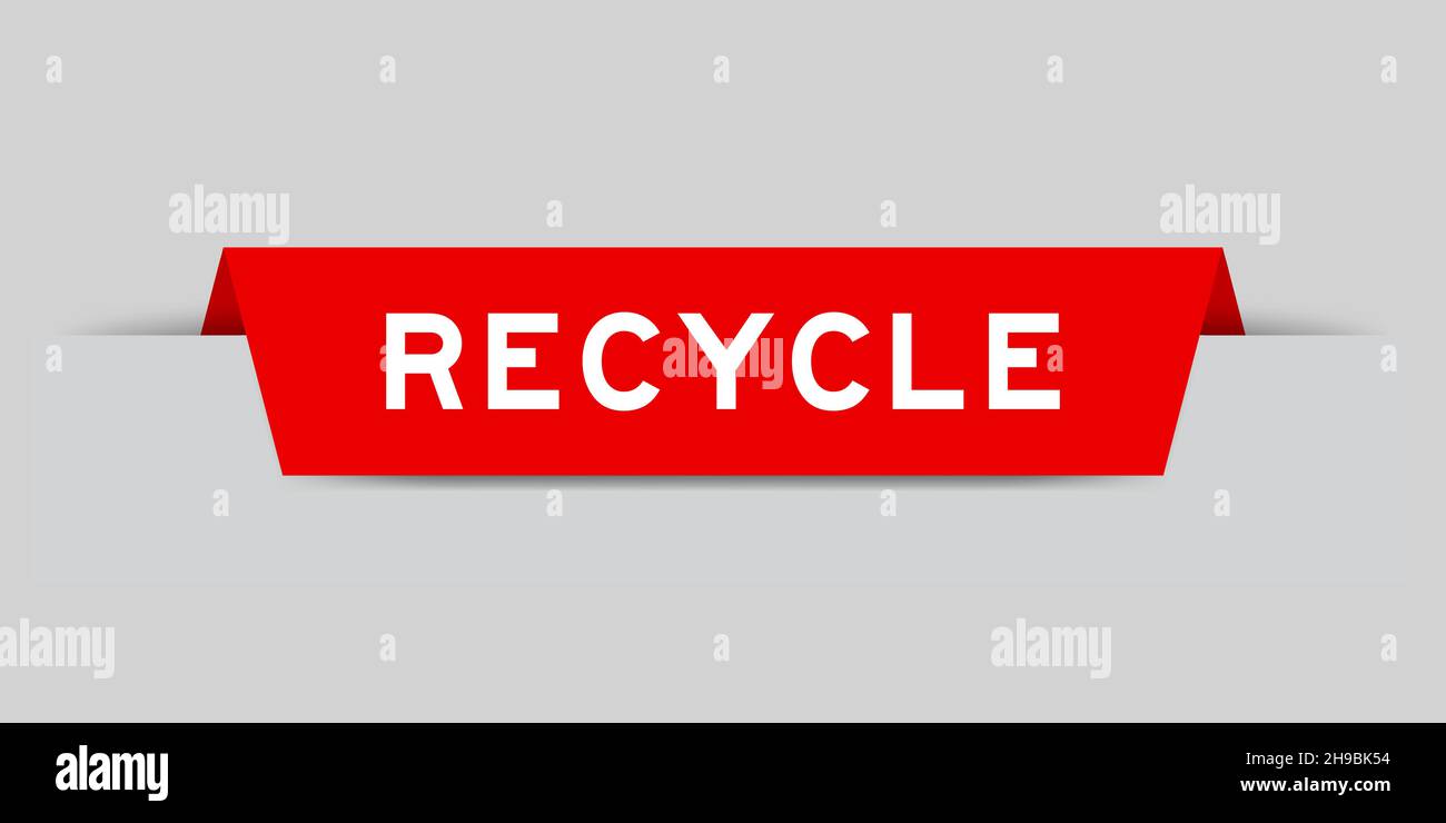 Red color inserted label with word recycle on gray background Stock ...