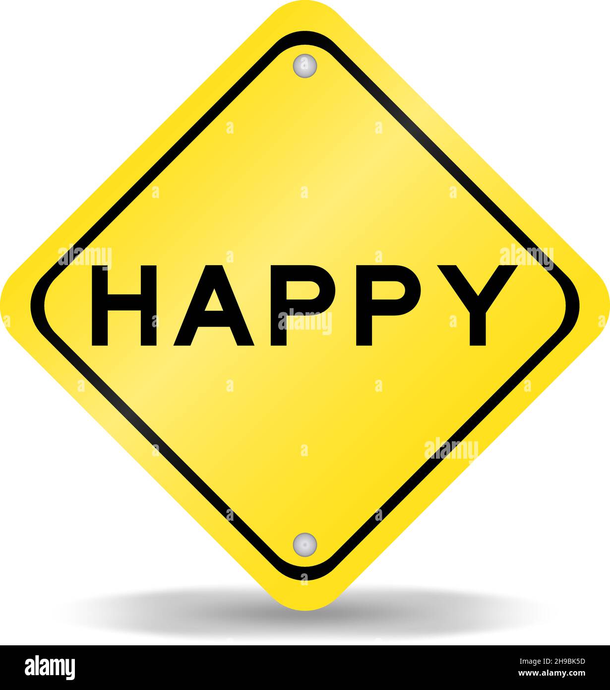 Yellow color transportation sign with word happy on white background ...