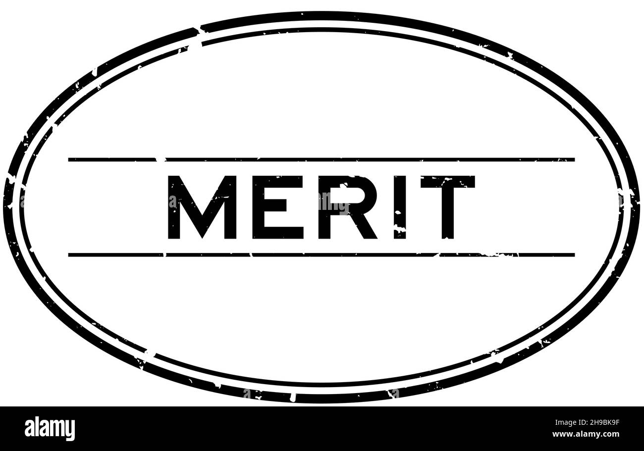 Grunge black merit word oval rubber seal stamp on white background ...