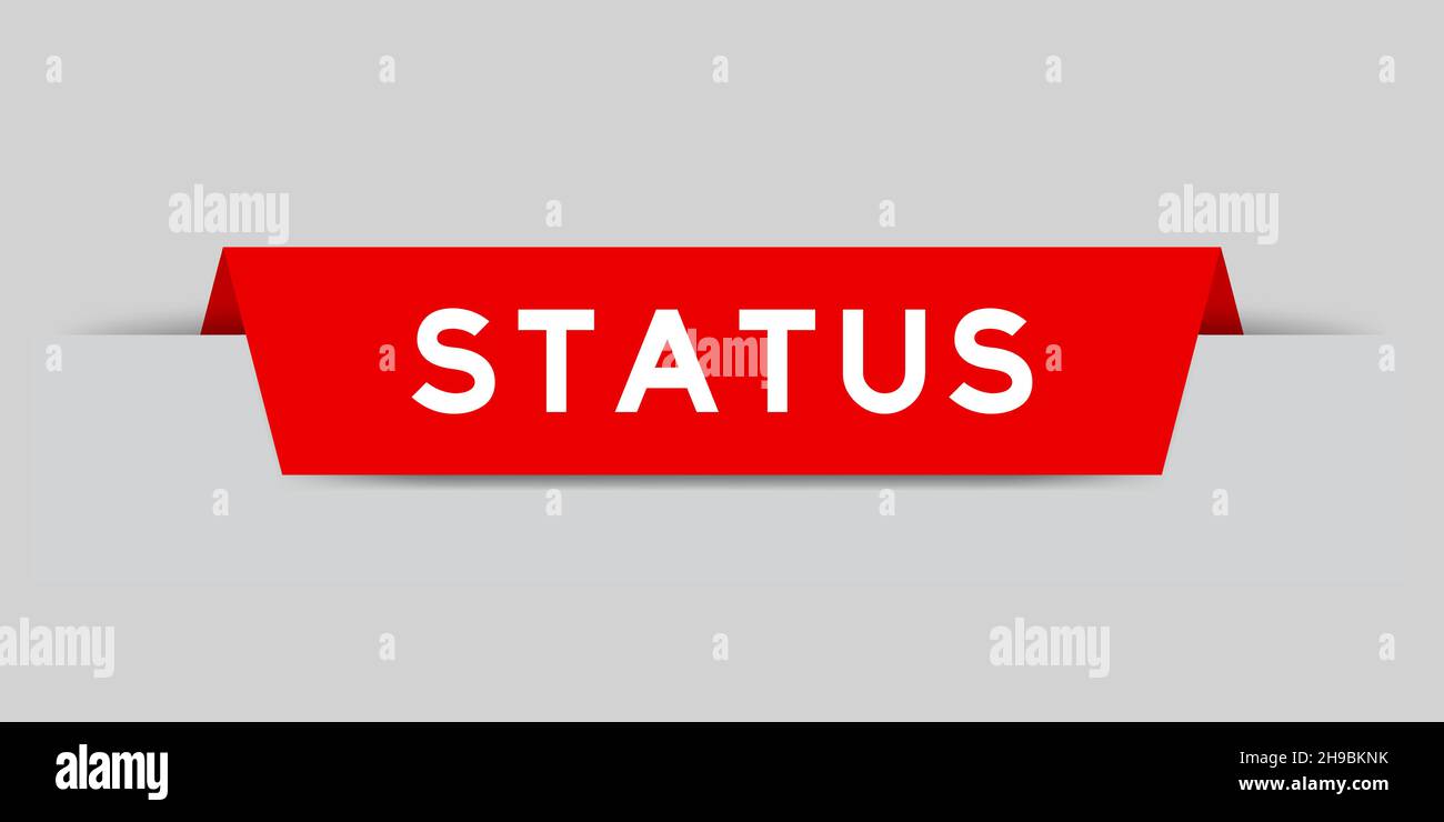 Red color inserted label with word status on gray background Stock ...