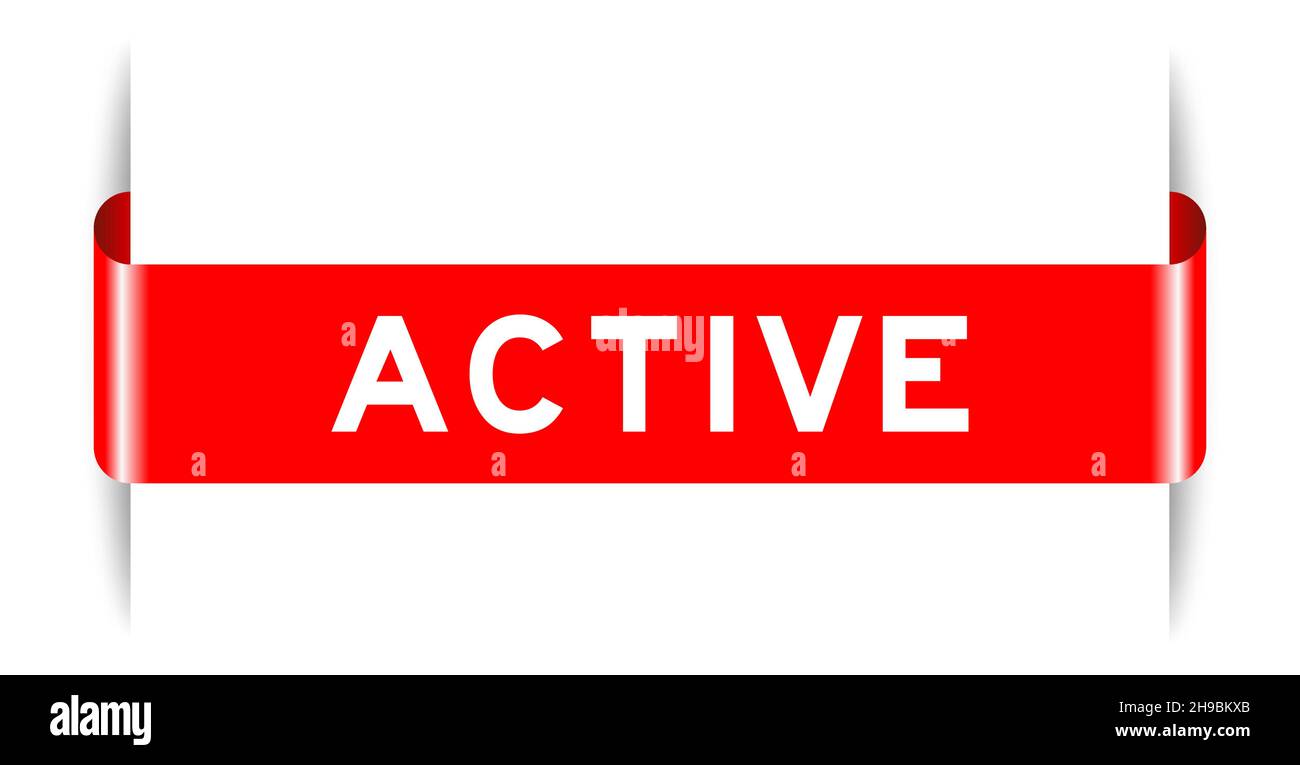 Red color inserted label banner with word active on white background ...