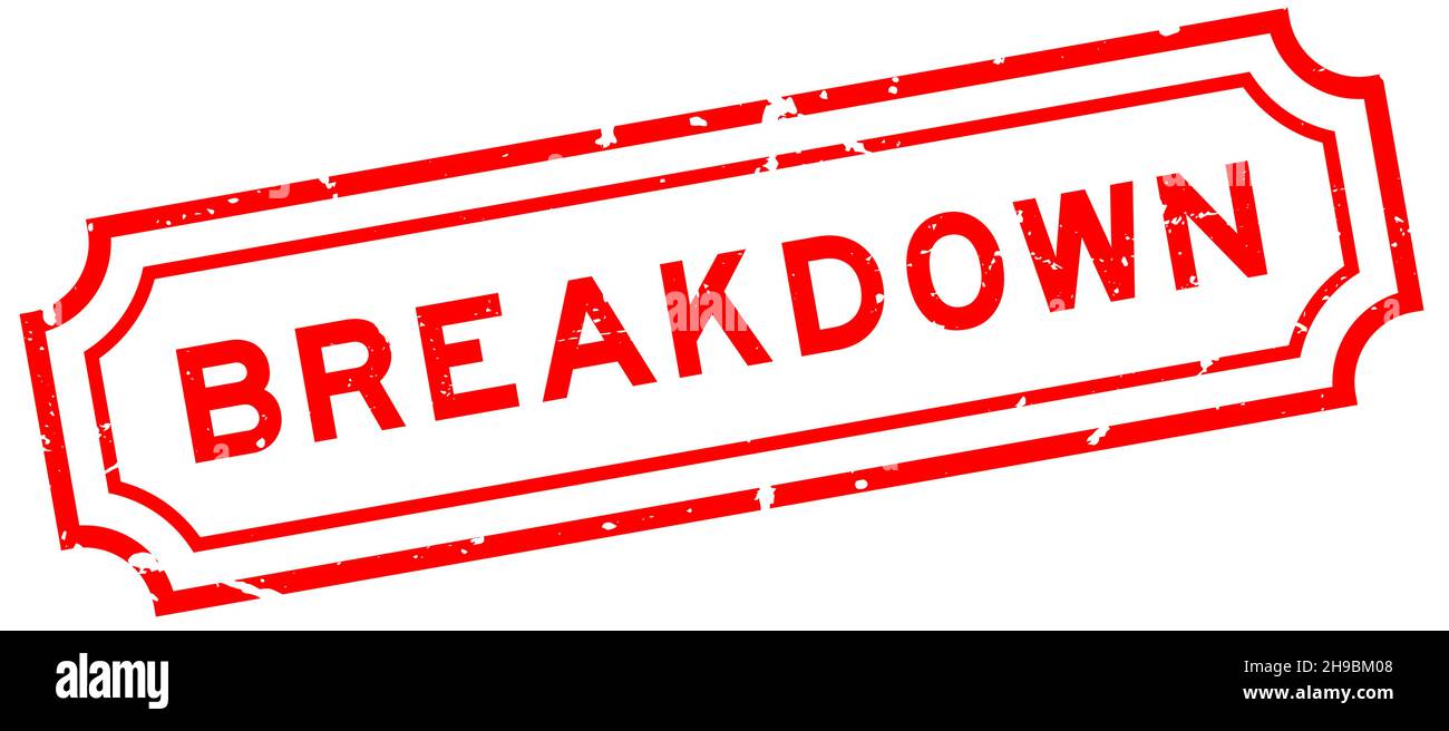 Grunge red breakdown word rubber seal stamp on white background Stock ...