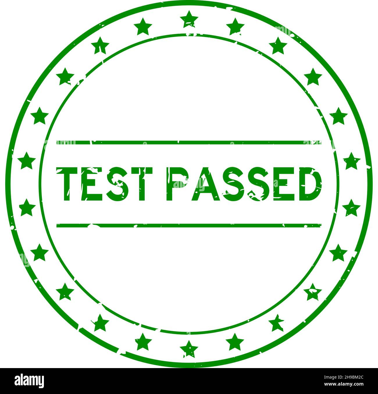 Grunge green test passed word round rubber seal stamp on white ...