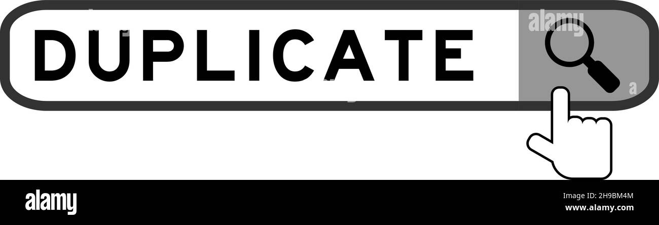 Search banner in word duplicate with hand over magnifier icon on white ...