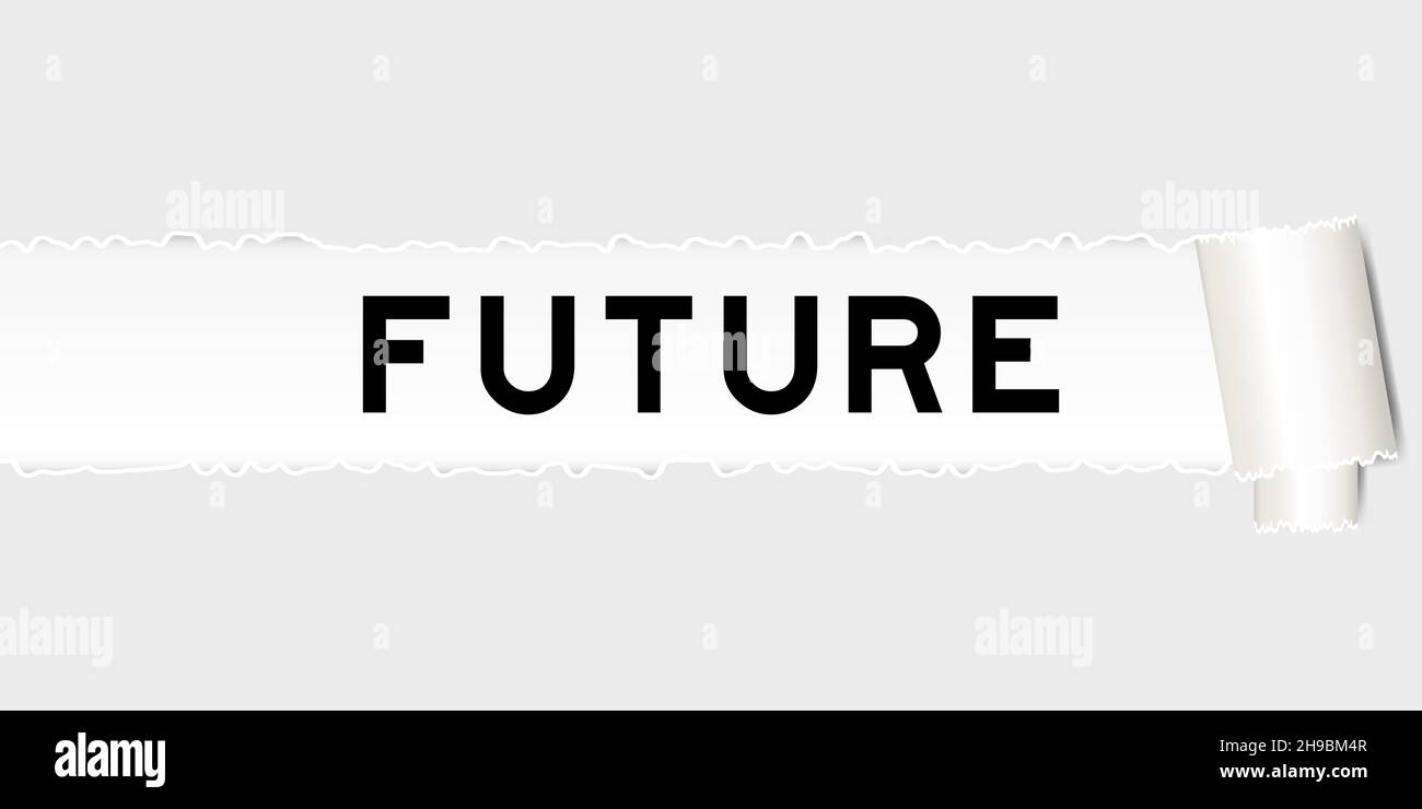 Ripped gray paper background that have word future under torn part ...