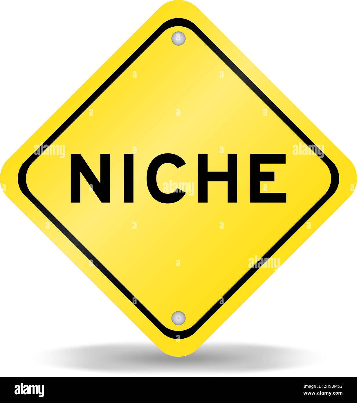 Yellow color transportation sign with word niche on white background ...