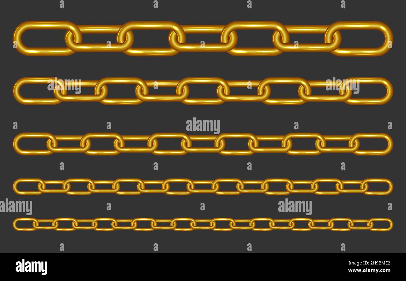 Collection of gold metal chains on dark background Stock Vector Image ...