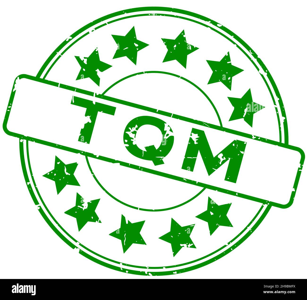 Grunge green TQM (Abbreviation of total quality management) word with ...