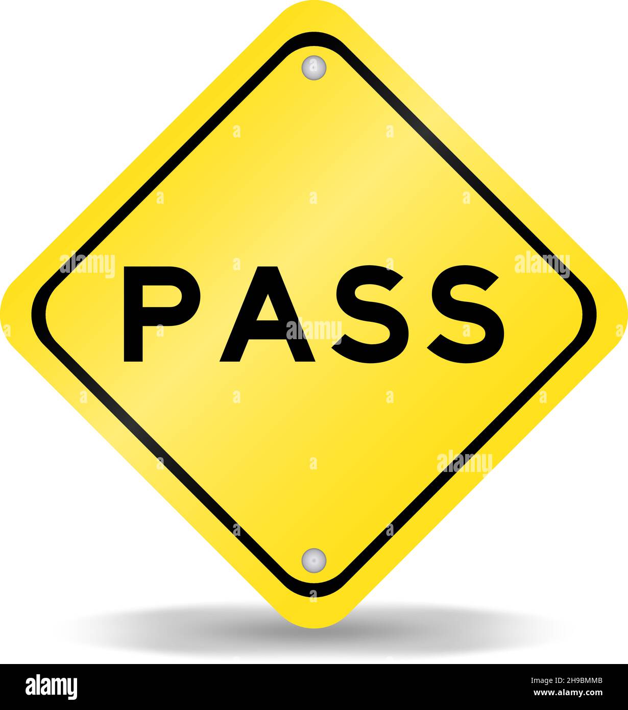 Yellow color transportation sign with word pass on white background ...