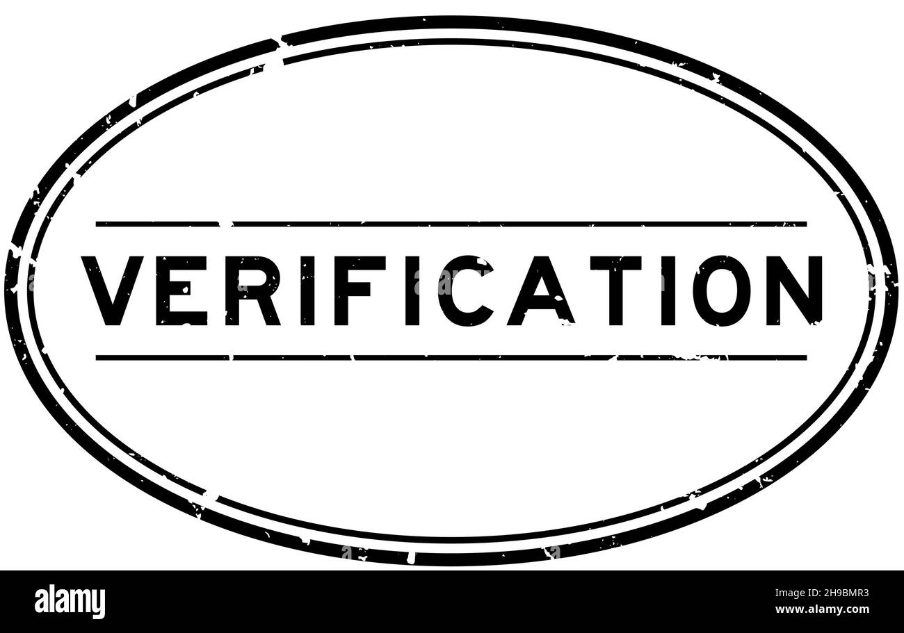 Grunge black verification word oval rubber seal stamp on white ...