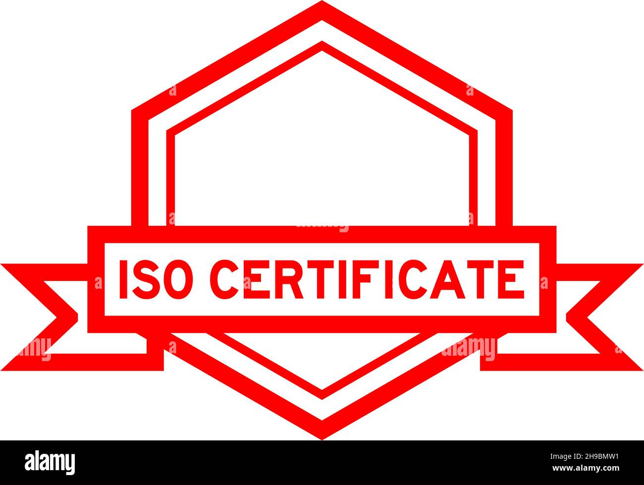 Vintage red color hexagon label banner with word ISO certificate on ...