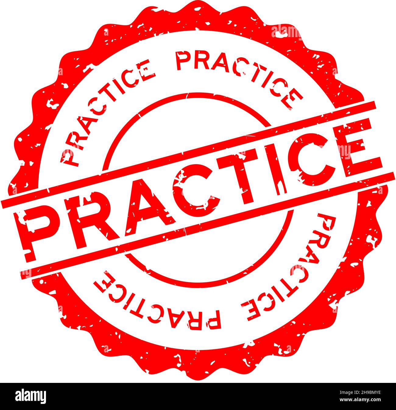 Grunge red practice word round rubber seal stamp on white background ...