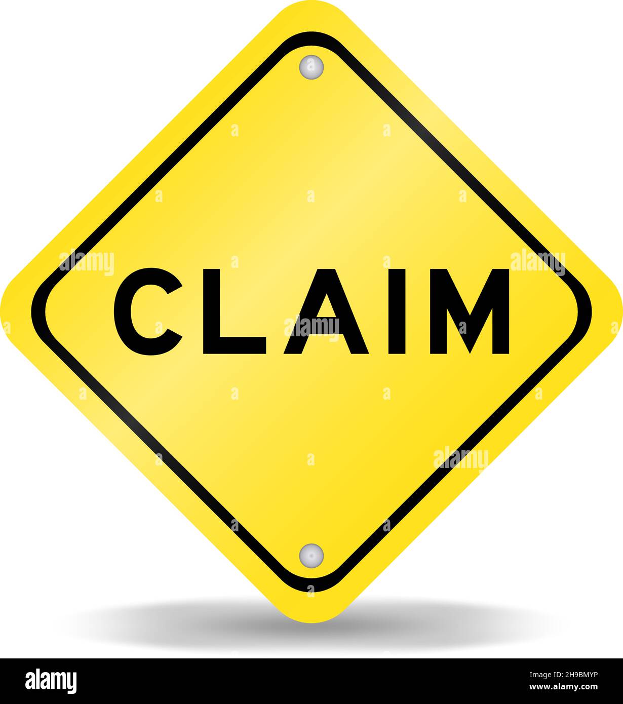 Yellow color transportation sign with word claim on white background ...