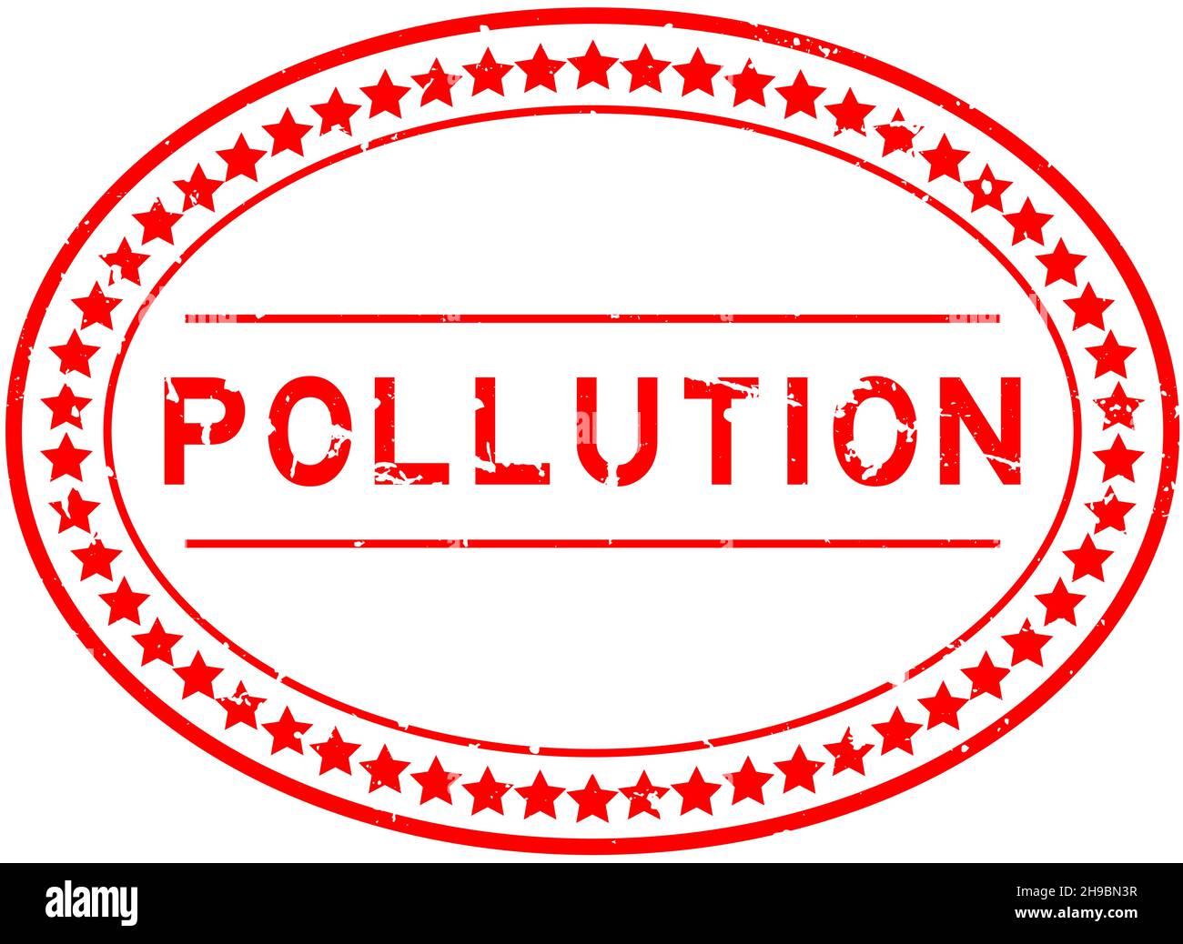 Grunge red pollution word oval rubber seal stamp on white background ...