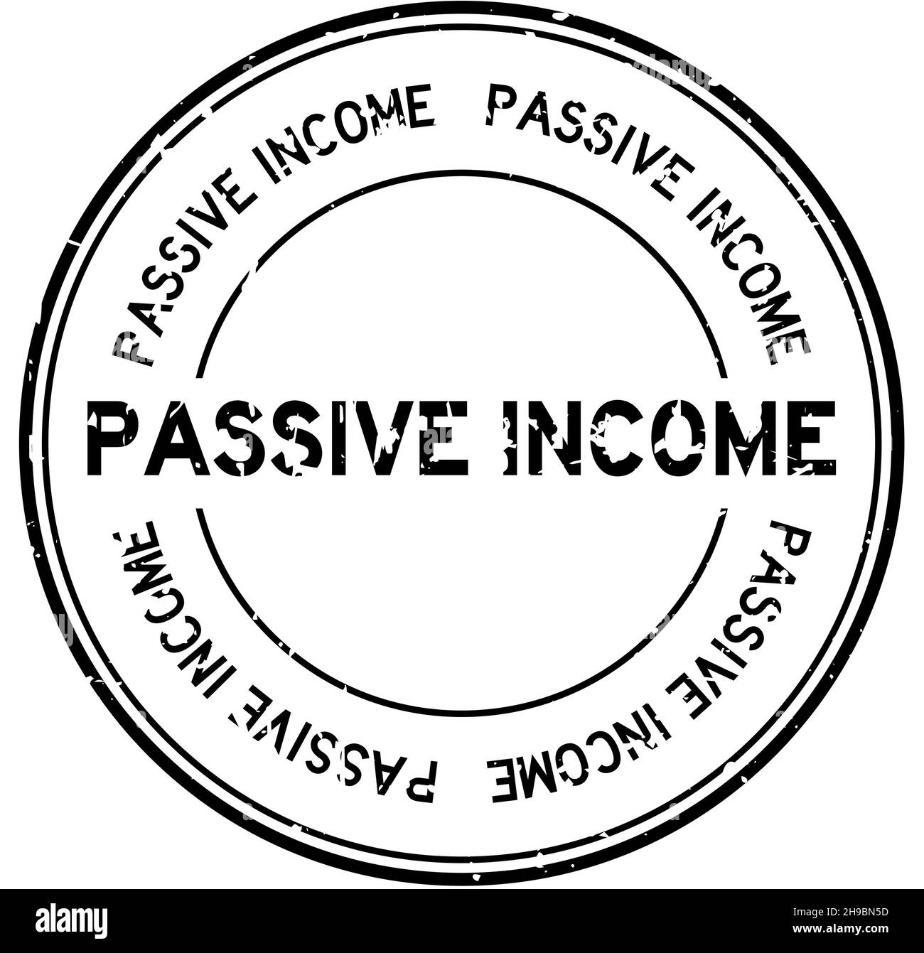 Grunge black passive income word round rubber seal stamp on white ...
