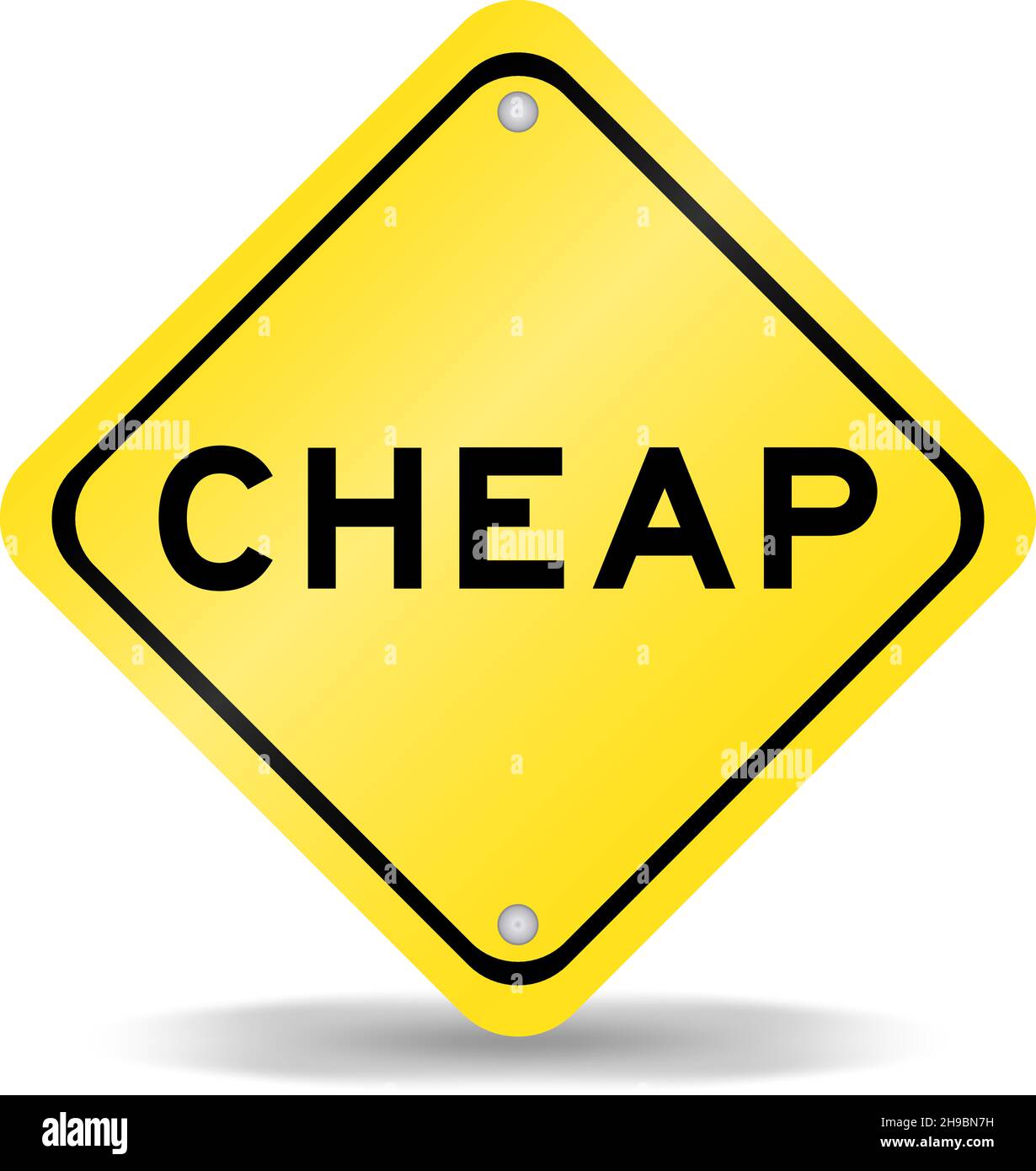 Yellow color transportation sign with word cheap on white background ...