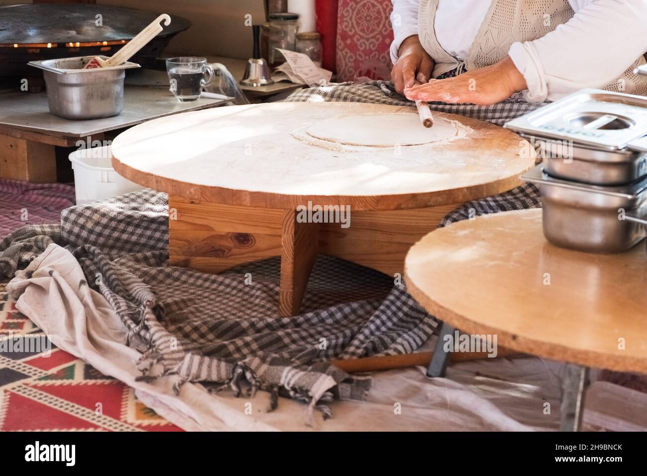 Turkish Food. Gozleme Turkish stuffed flatbread cooking process in ...