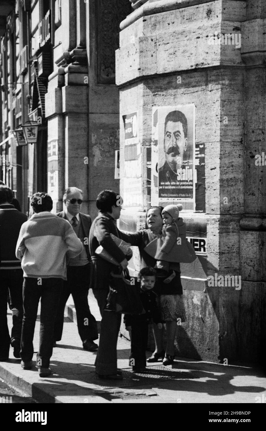 Social War in Italy. Poster with portrait of Stalin, Rome, Italy, March ...
