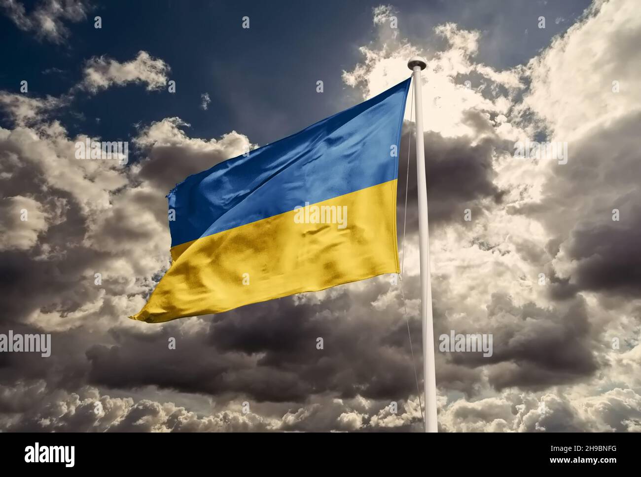 The flag of Ukraine is a banner of two equally sized horizontal bands ...