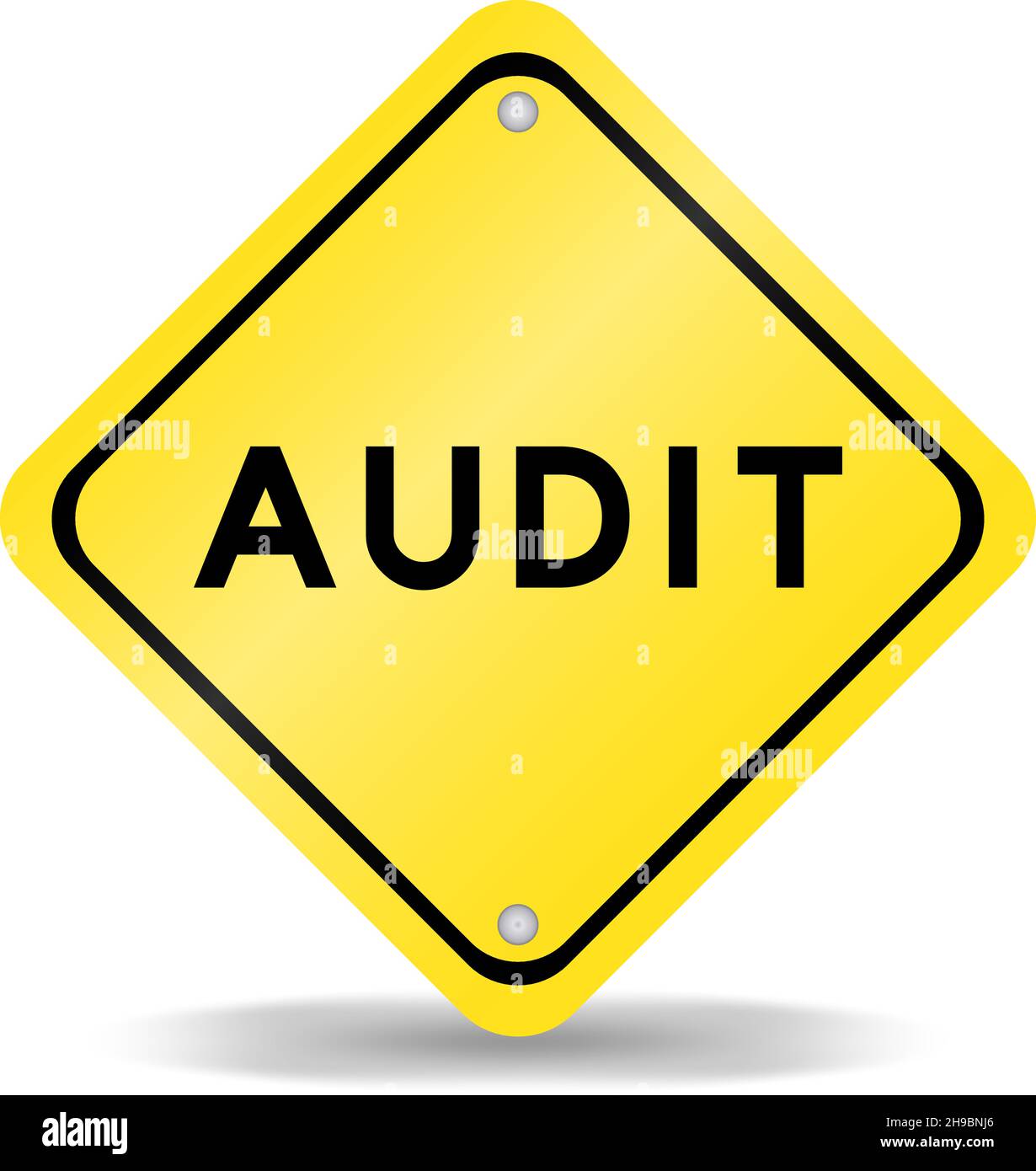 Yellow color transportation sign with word audit on white background ...