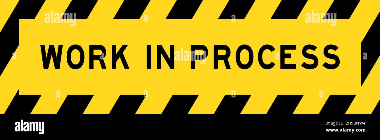 Yellow and black color with line striped label banner with word work in ...