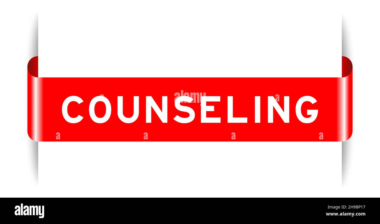 Red color inserted label banner with word counseling on white ...