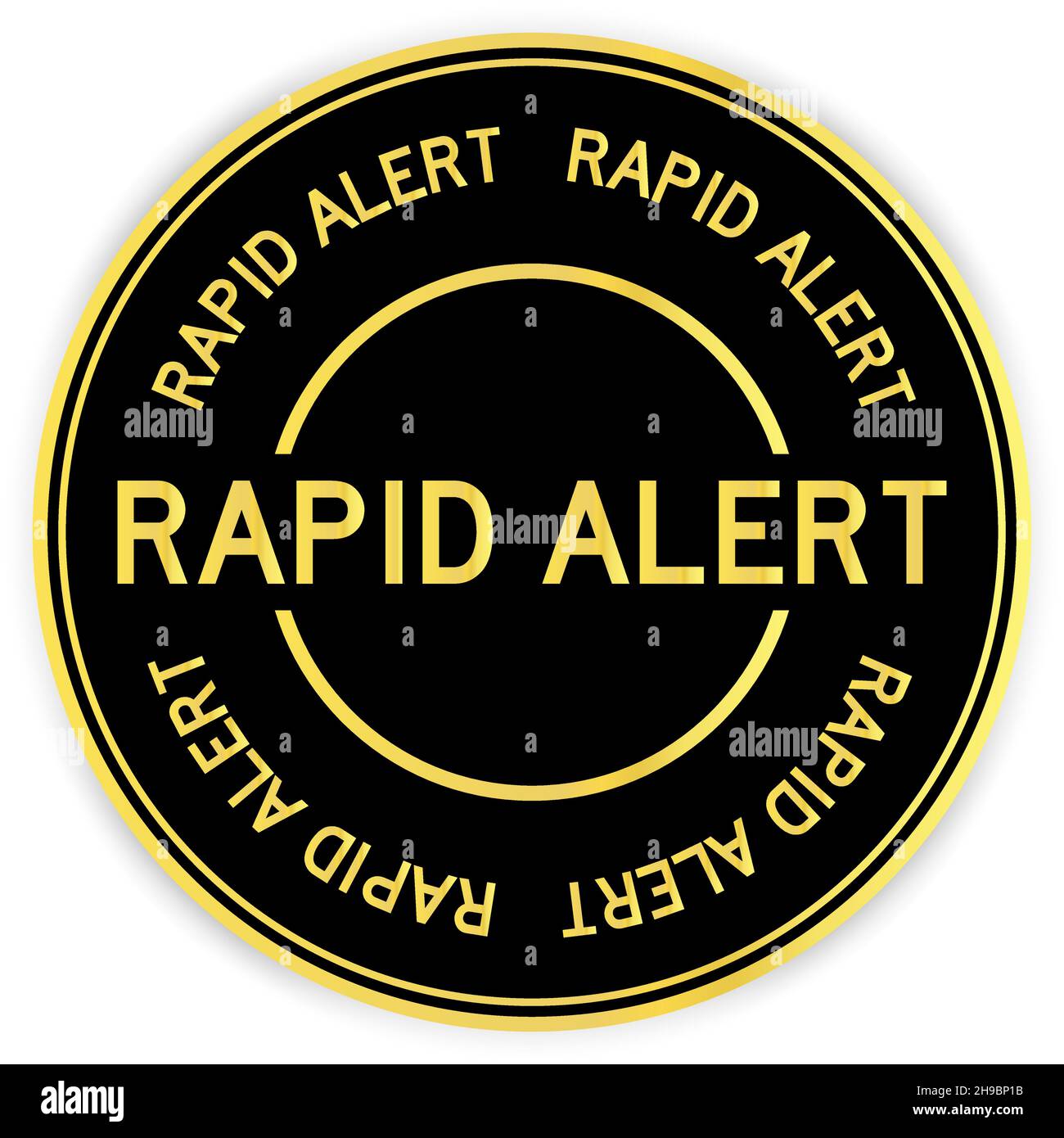 Black and gold color round label sticker with word rapid alert on white ...