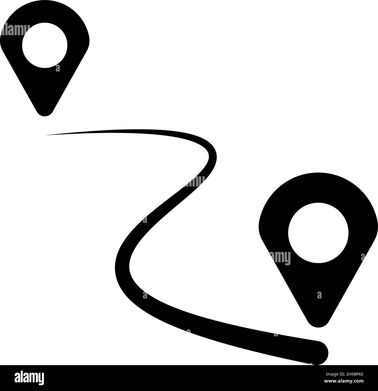 Black icon of two pointer with line shape for location tracker Stock ...