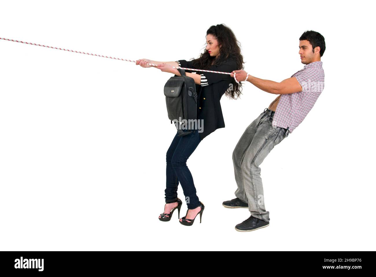 Working class man and business woman pulling in together symbolizing ...