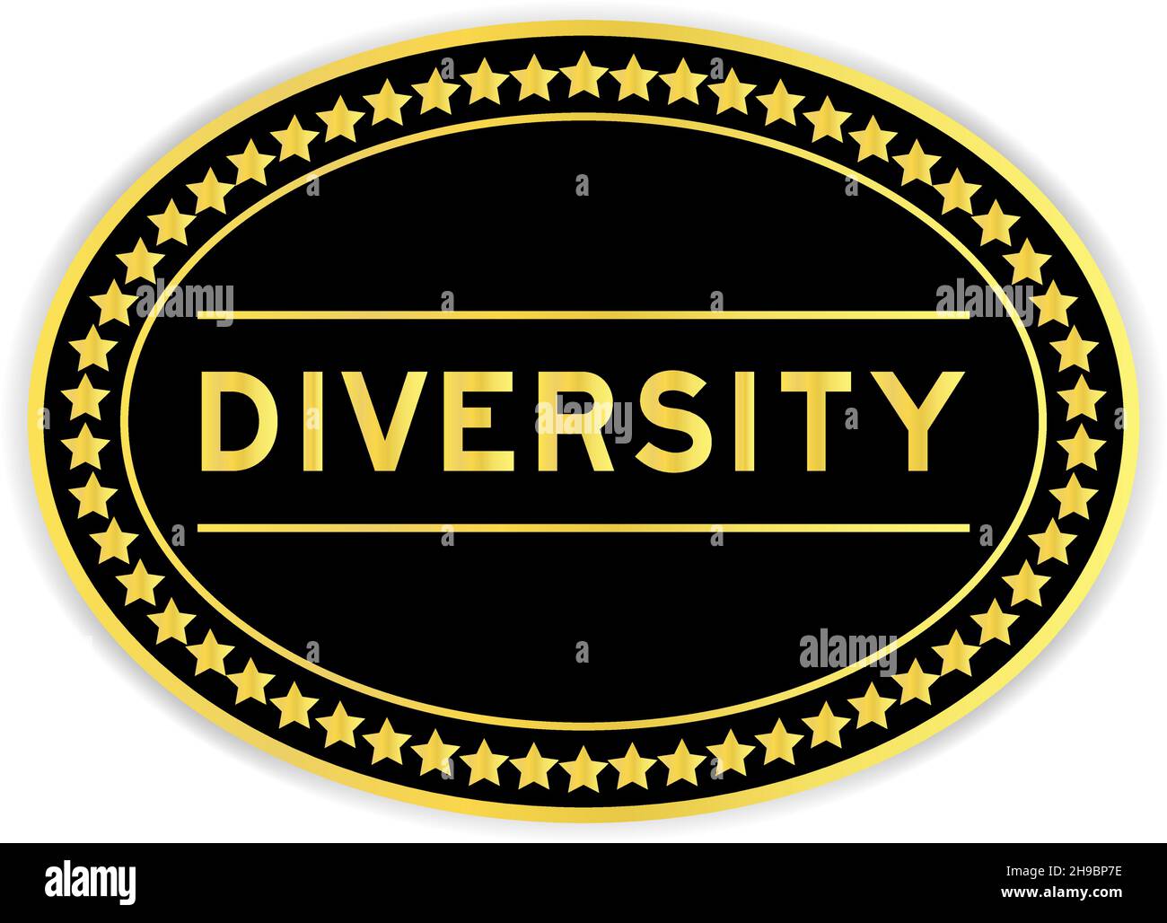 Black and gold color round label sticker with word diversity on white ...