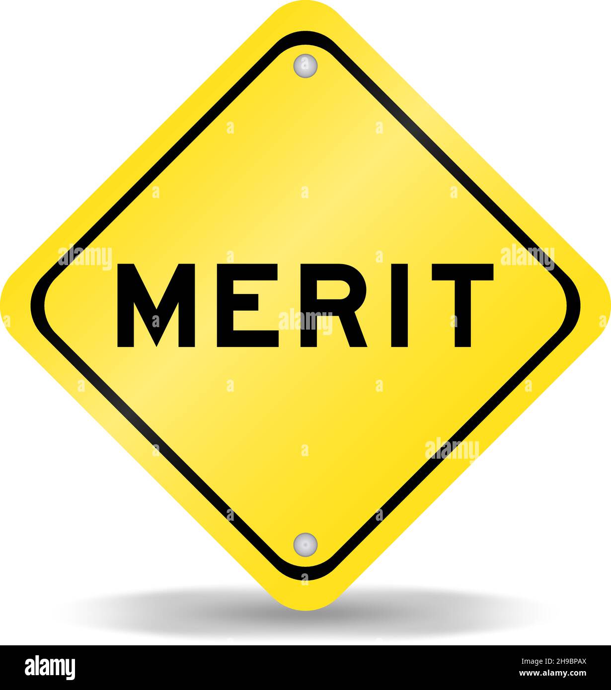 Yellow color transportation sign with word merit on white background ...