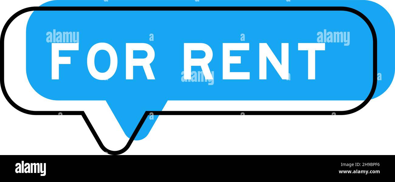 Speech banner and blue shade with word for rent on white background ...