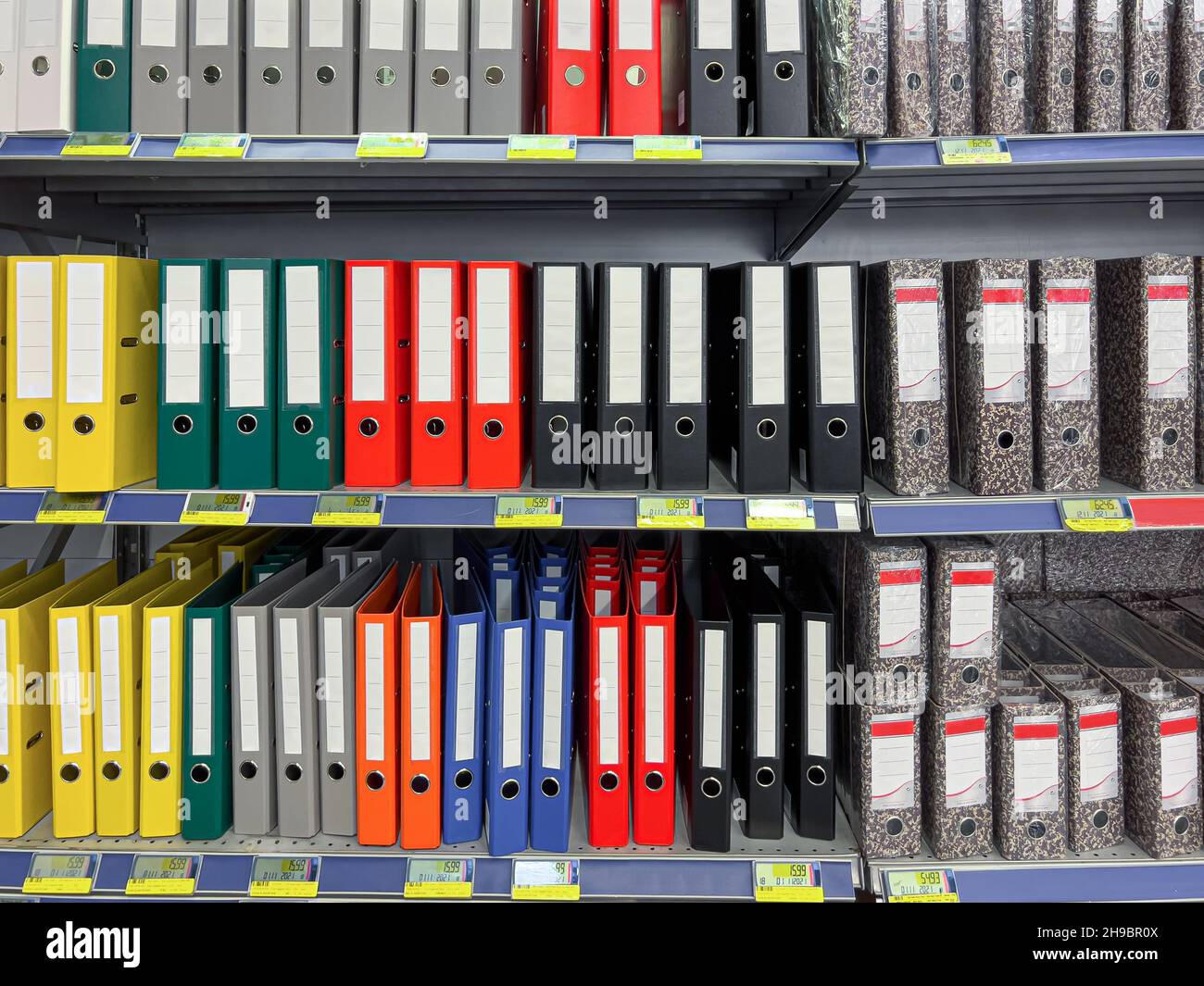 Multicolored Files and folders with blank labels displayed on store ...