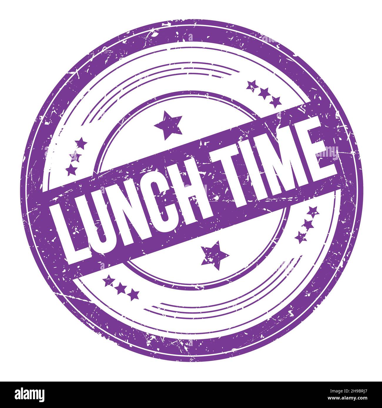 LUNCH TIME text on violet indigo round grungy texture stamp Stock Photo ...