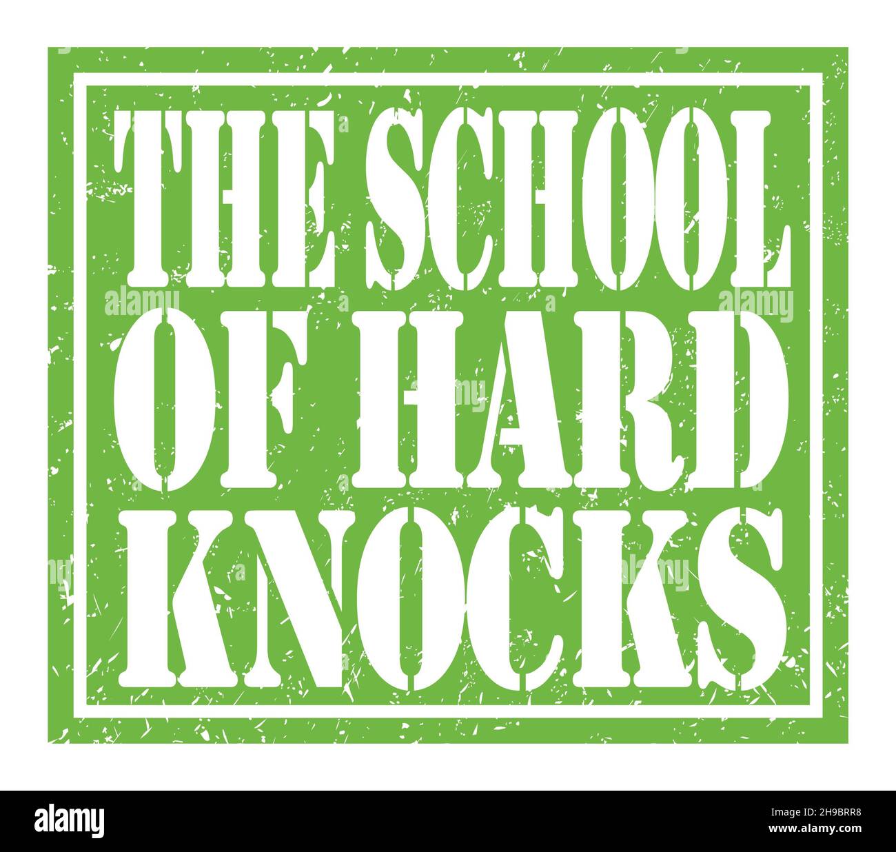 THE SCHOOL OF HARD KNOCKS, words written on green stamp sign Stock ...
