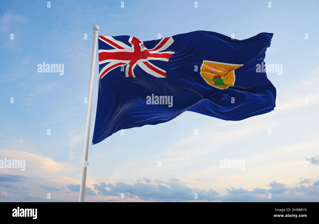 official flag of Bermuda at cloudy sky background on sunset, panoramic ...