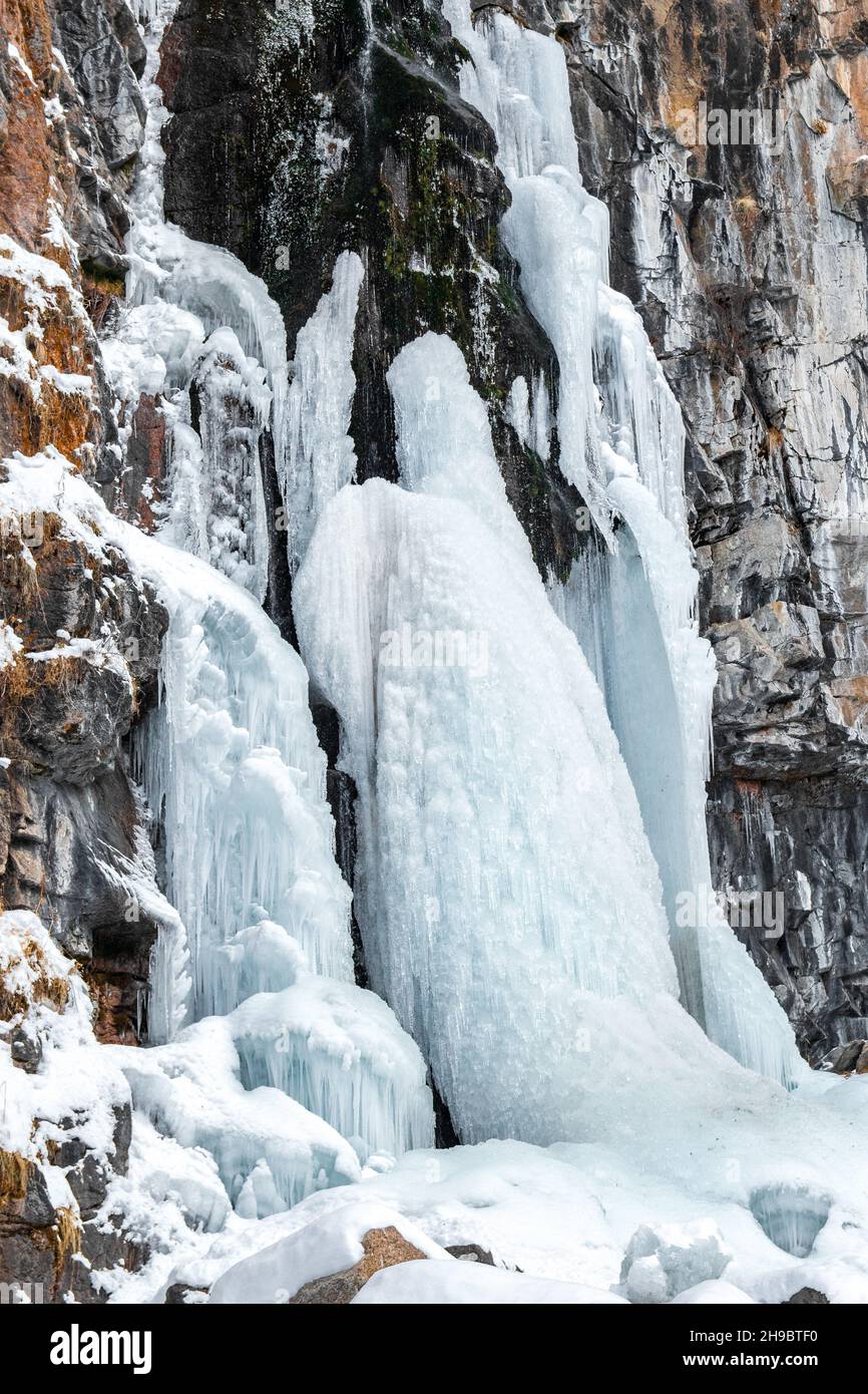 Frozen Butakov Waterfall in the Butakovsky gorge in the suburbs of the ...