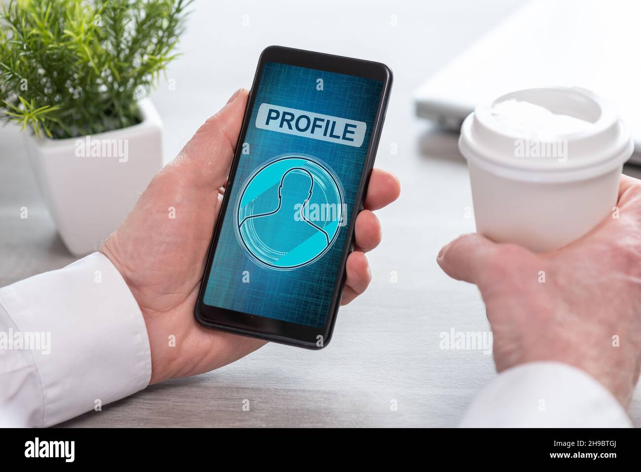 Smartphone screen displaying a profile concept Stock Photo - Alamy