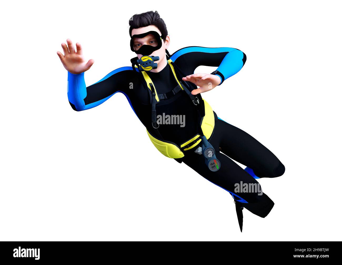 3D rendering of a young male diver isolated on white background Stock ...
