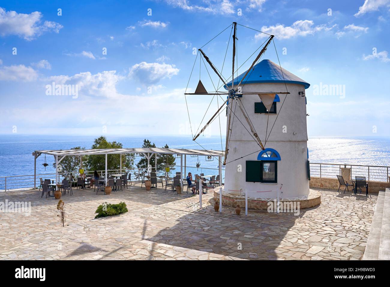Traditional white windmill, Cape Skinari, Zakynthos Island, Greece ...