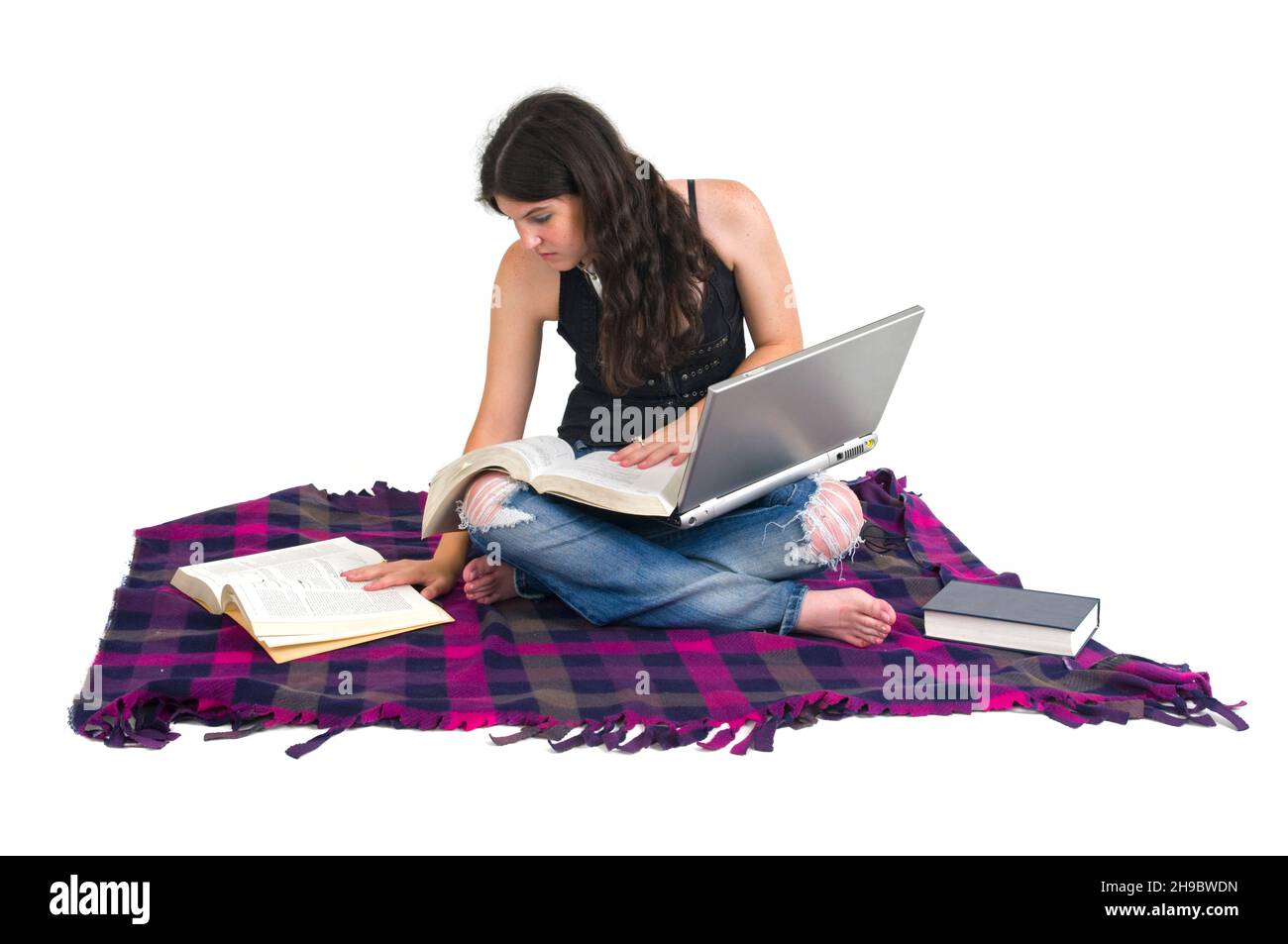 Laptop woman computer headphone Cut Out Stock Images & Pictures - Alamy