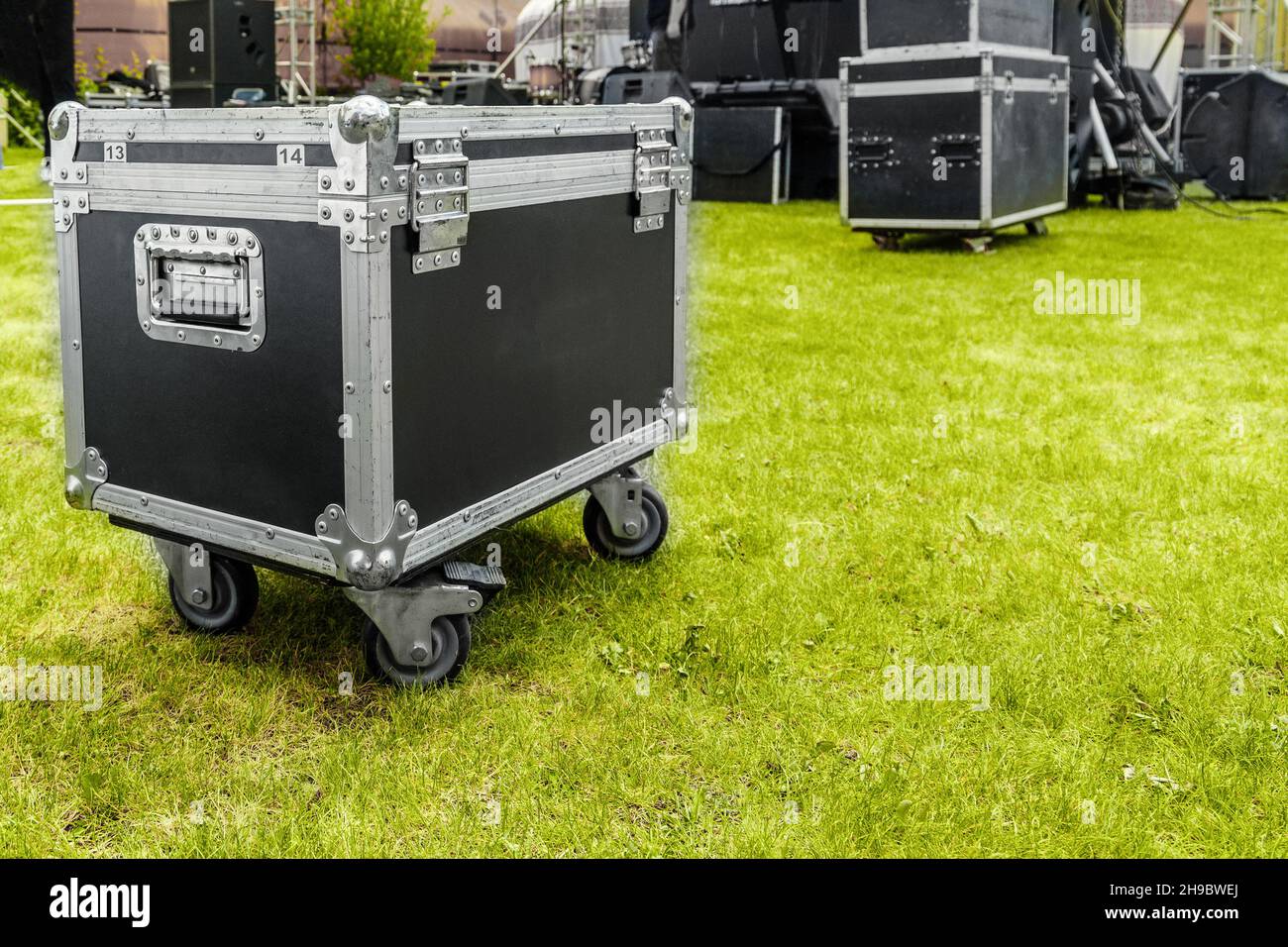 Reinforced black box for transportation of music equipment Stock Photo ...