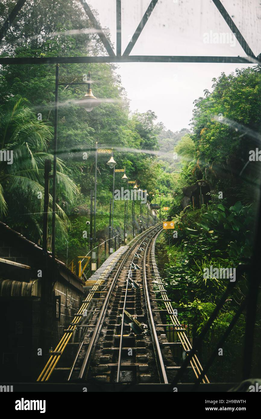 Vertical shot of the train railway to Penang Hill, Pulau Pinang ...