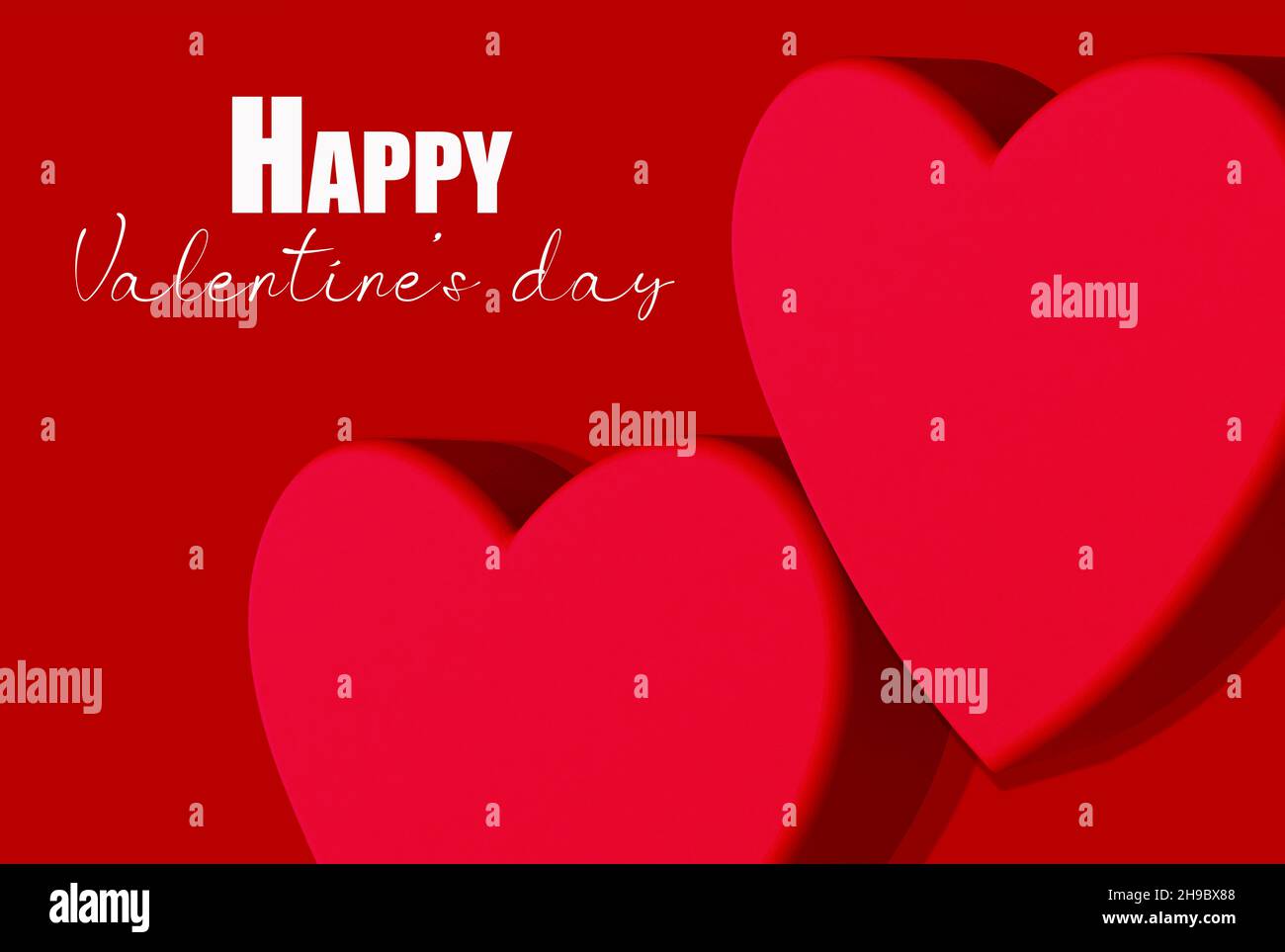 Red hearts 3d render illustration Modern minimal greeting card on red ...