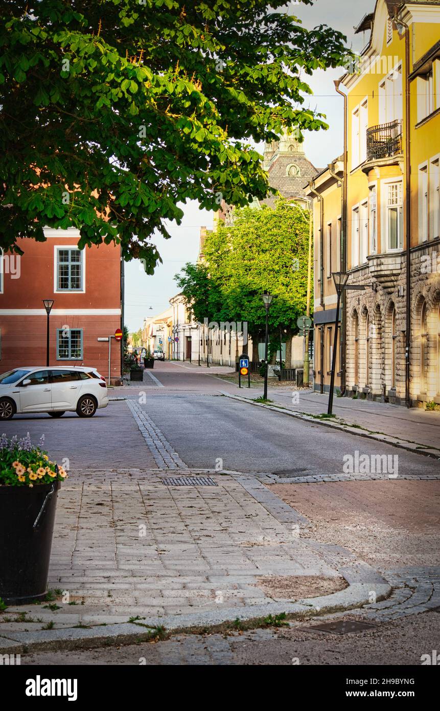 SALA, SWEDEN - Jun 24, 2021: The town street of Sala city in Sweden on ...