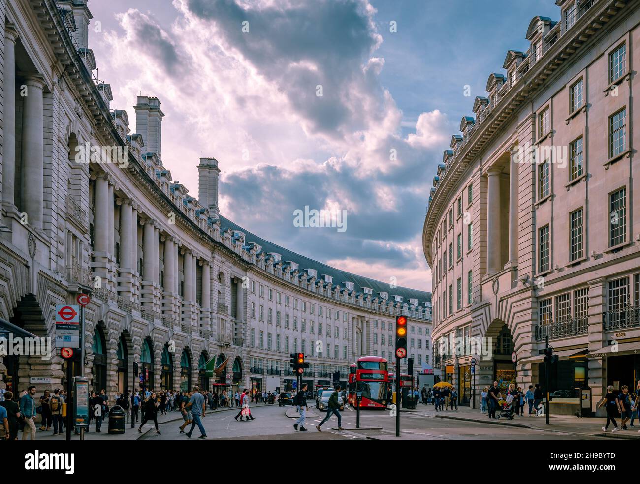 London, UK - September 15 2018: View of the curve of Regent Street ...